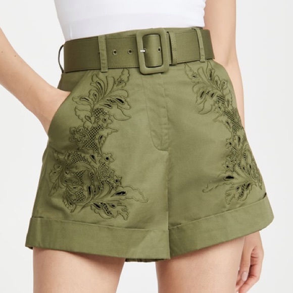 Self-Portrait | Shorts | Selfportrait Green Belted Shorts Cuffed Twill ...